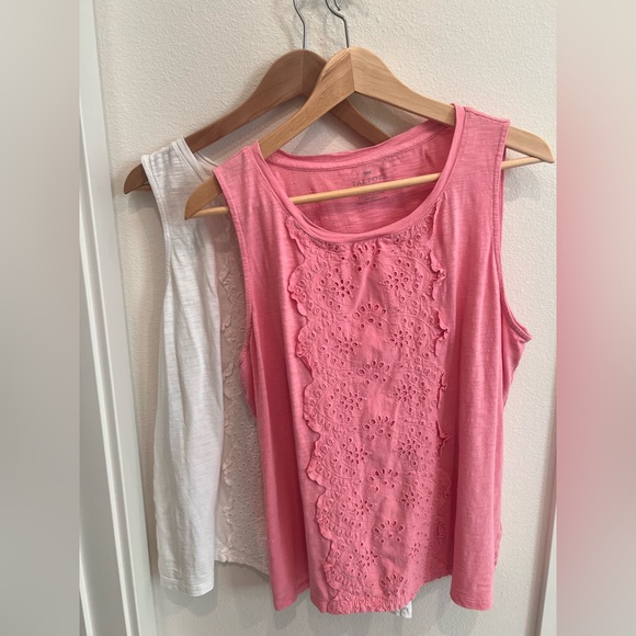 Talbots | Tops | Talbots Pink And White Eyelet Tank Tops | Poshmark